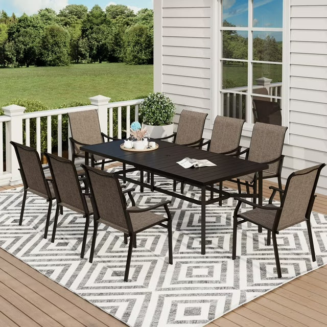 9-Piece Outdoor Patio Dining Set with High-Back Sling Chairs & 83" Lar ...