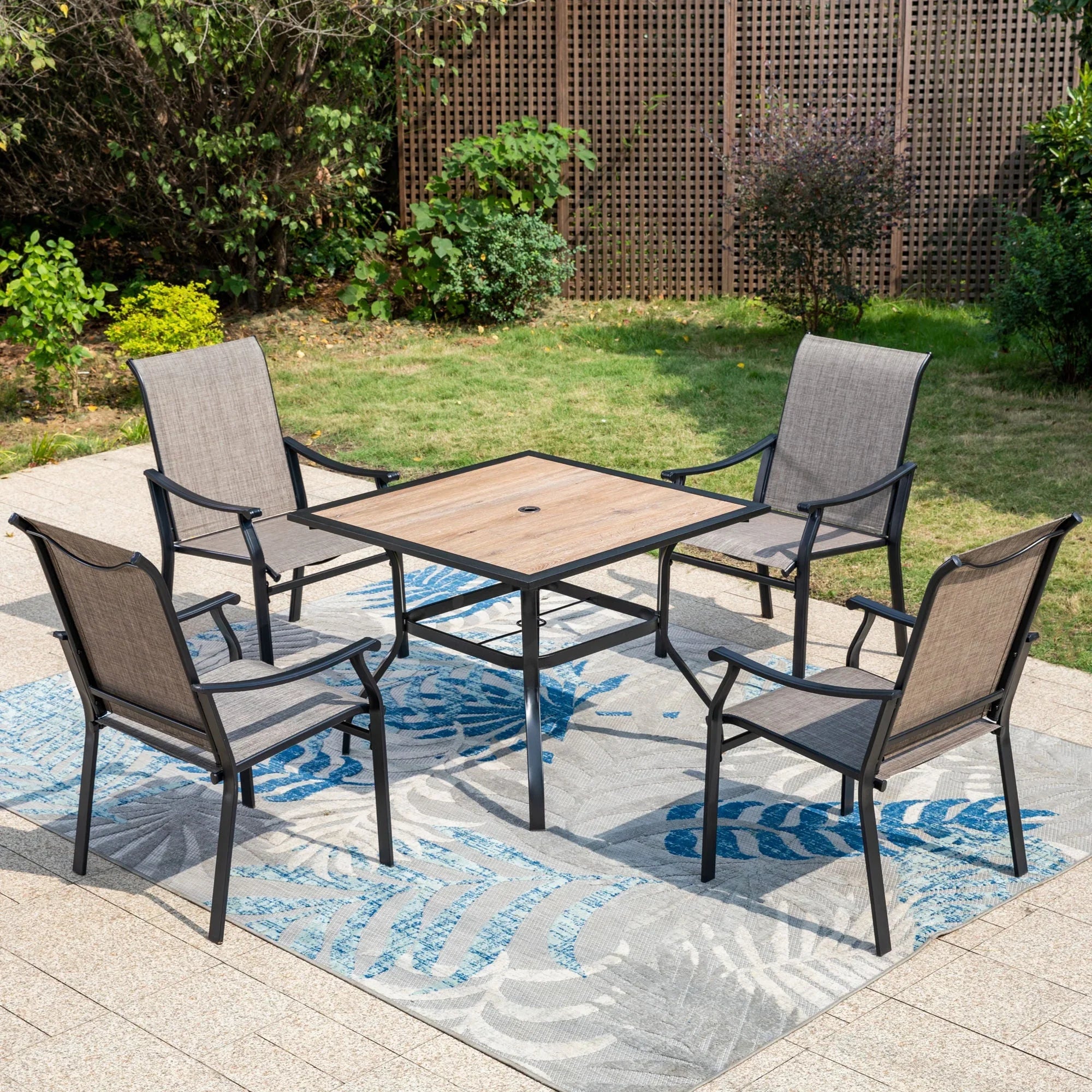 Summit Living 5-Piece Patio Outdoor Dining Set with 350LBS Textilene C ...