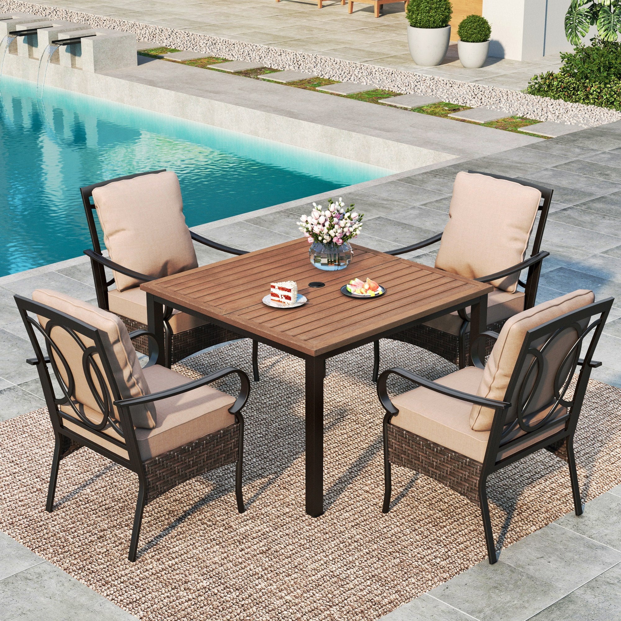 Summit Living 4-Seat Outdoor Dining Set with Wicker Cushioned Chairs ...
