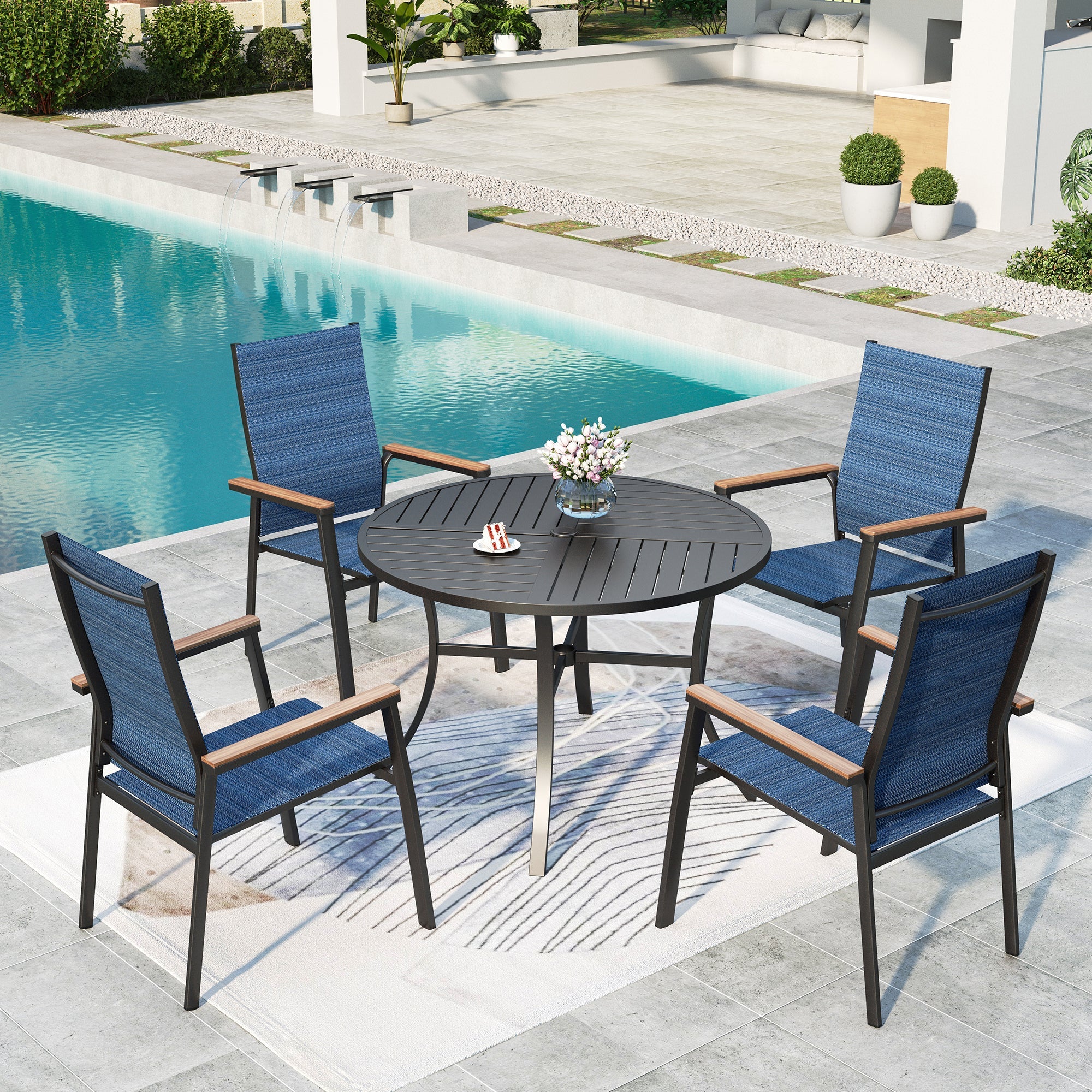 Summit Living 5-Piece Outdoor Patio Dining Set with 4 Pieces Blue Alum ...