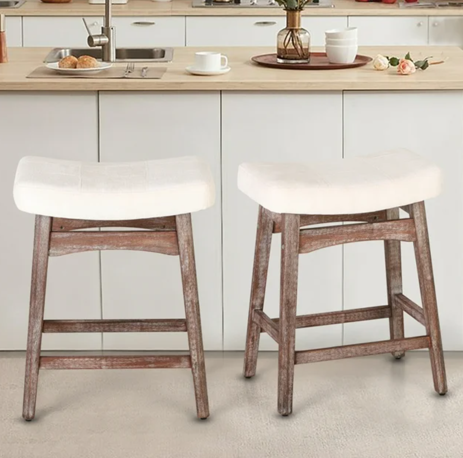 Summit Living 2 Pieces 24 inch Wooden Saddle Bar Stools for Kitchen, L ...