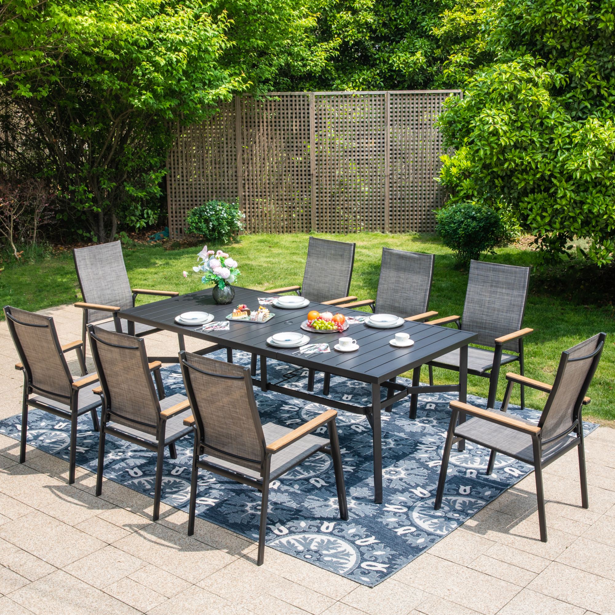 Summit Living 9-Piece Outdoor Patio Dining Set, Gray Stackable Aluminu ...