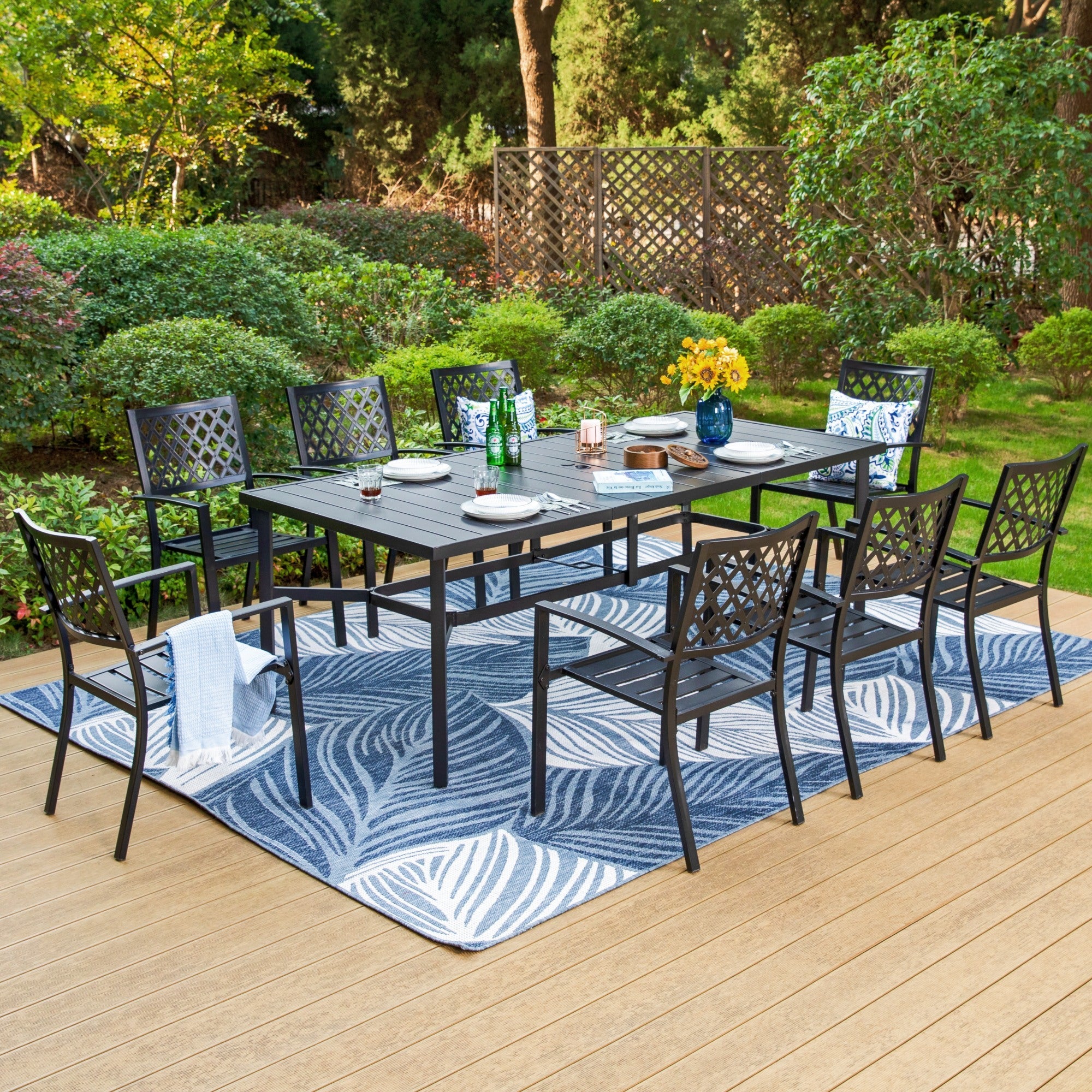 MF Studio 9-Piece Outdoor Patio Dining Set with 8-Person Table & Stack ...