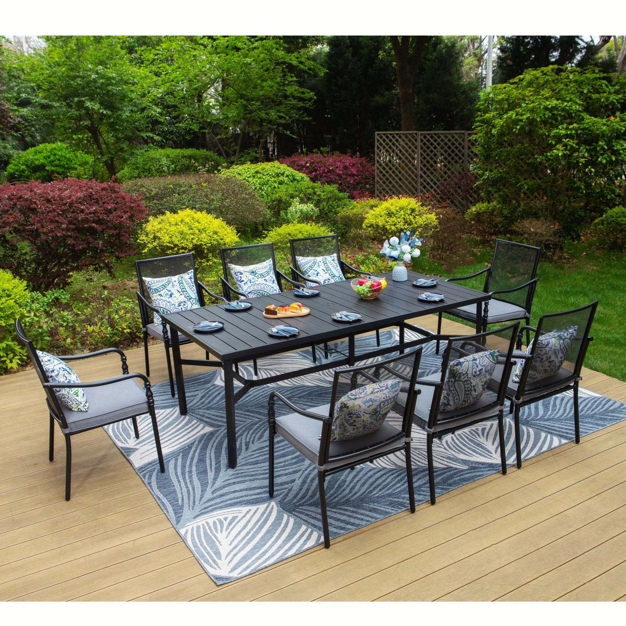 Summit Living 9-Piece Outdoor Dining Set, 8 PCS Steel Chairs, Mesh Bac ...