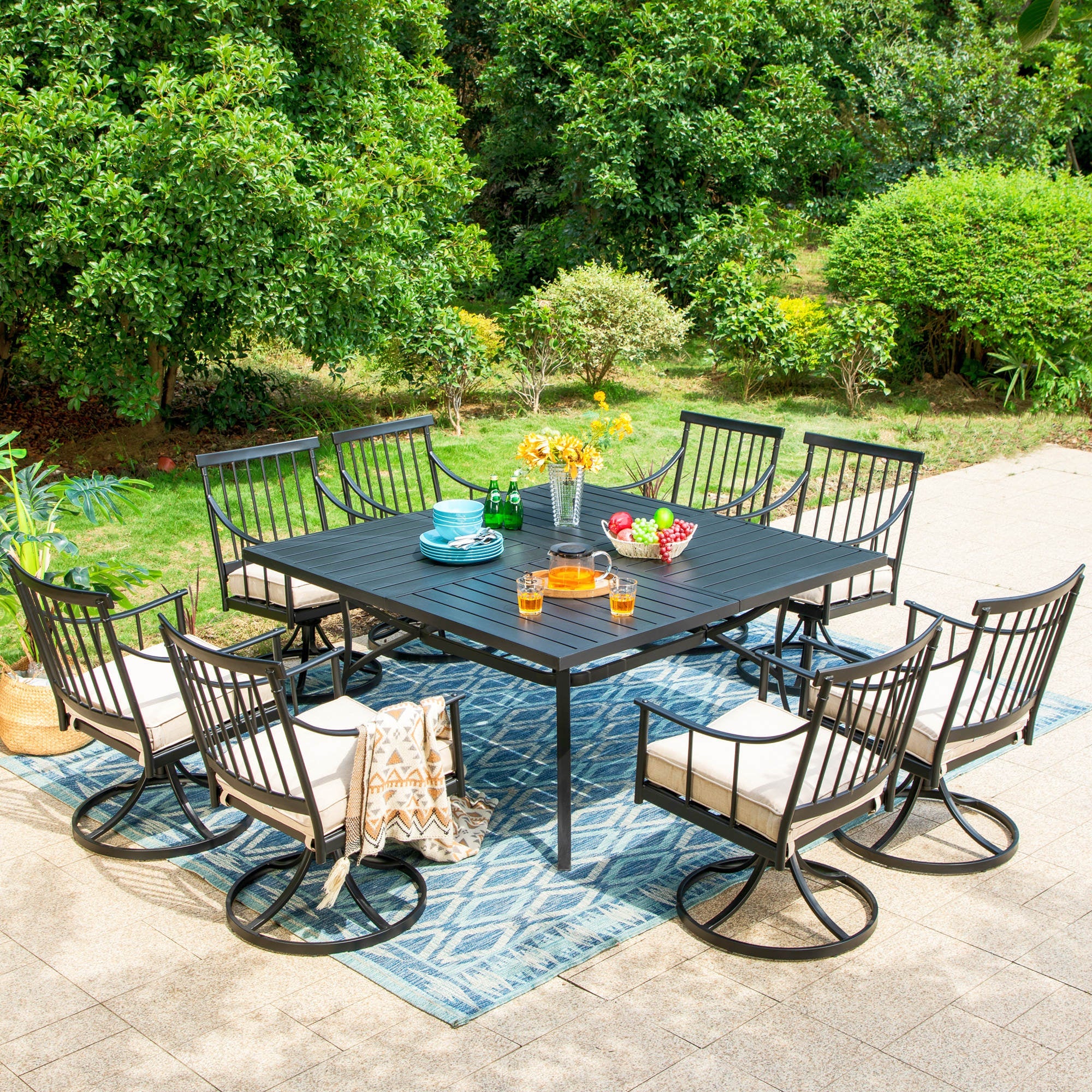 Summit Living 9-Piece Outdoor Patio Dining Set for 8-Person, Swivel Ch ...