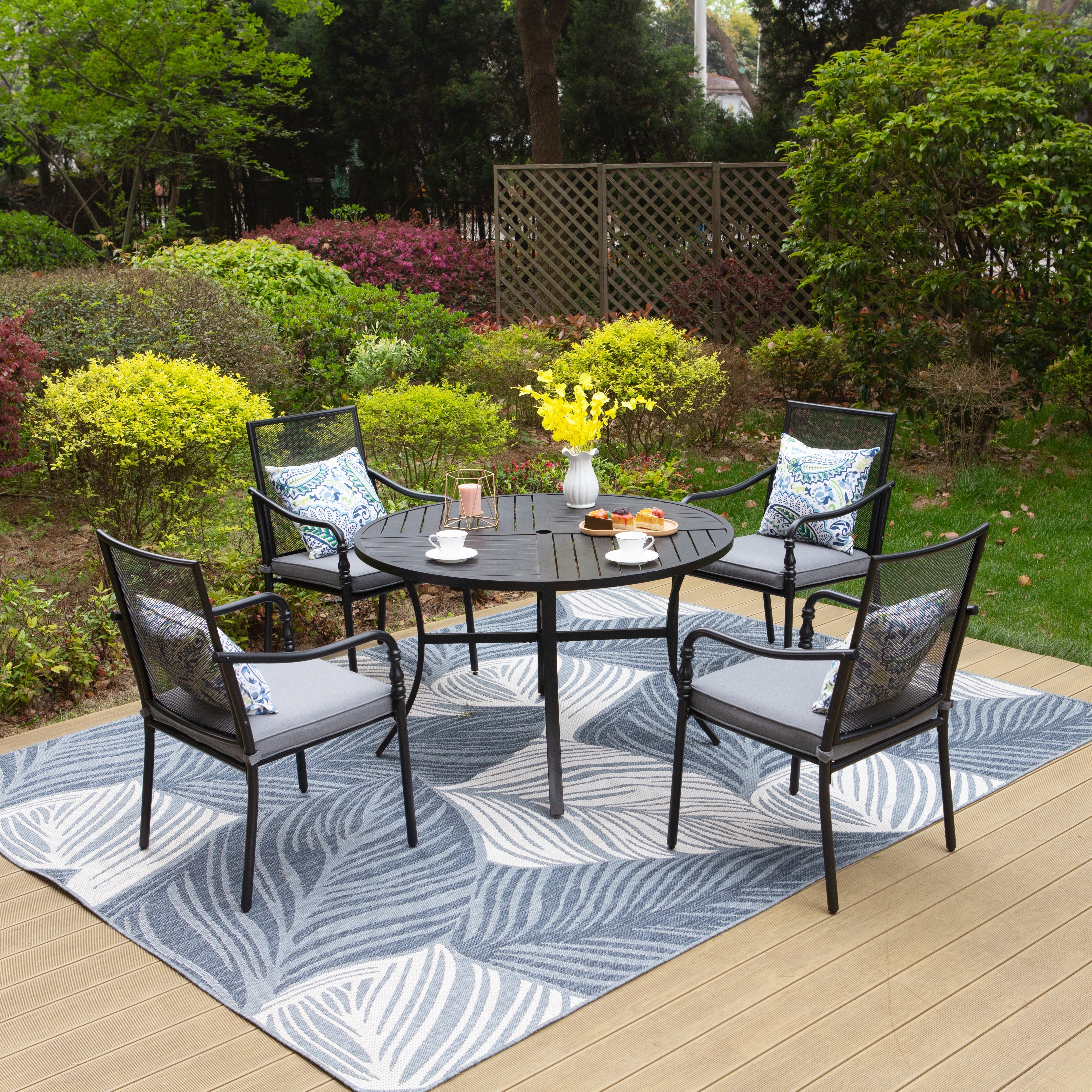 Summit Living 5-Piece Outdoor Dining Set, 4 Steel Chairs with Cushion ...