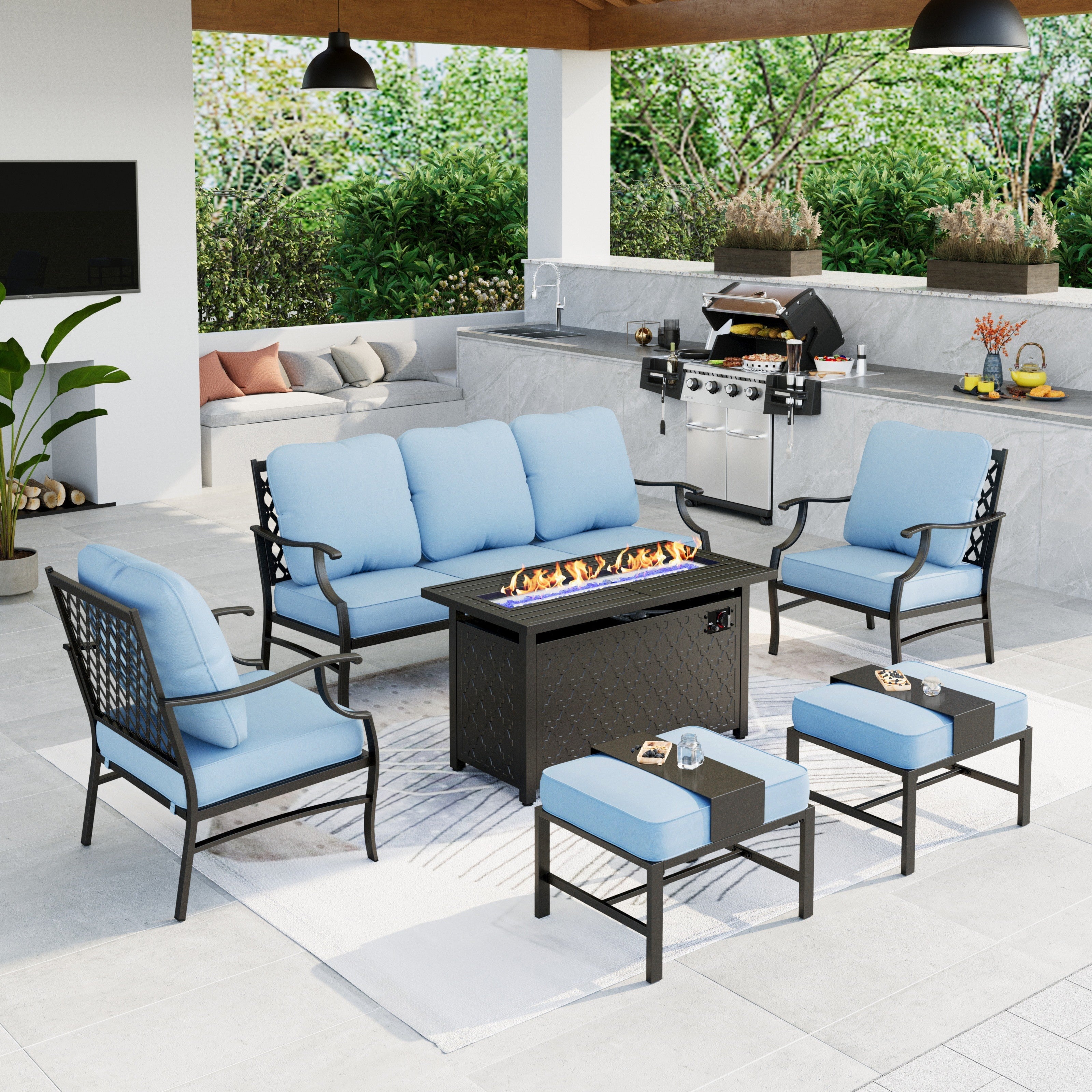 Summit Living 6 Pieces Outdoor Patio Conversation Set with 45" Rectang ...