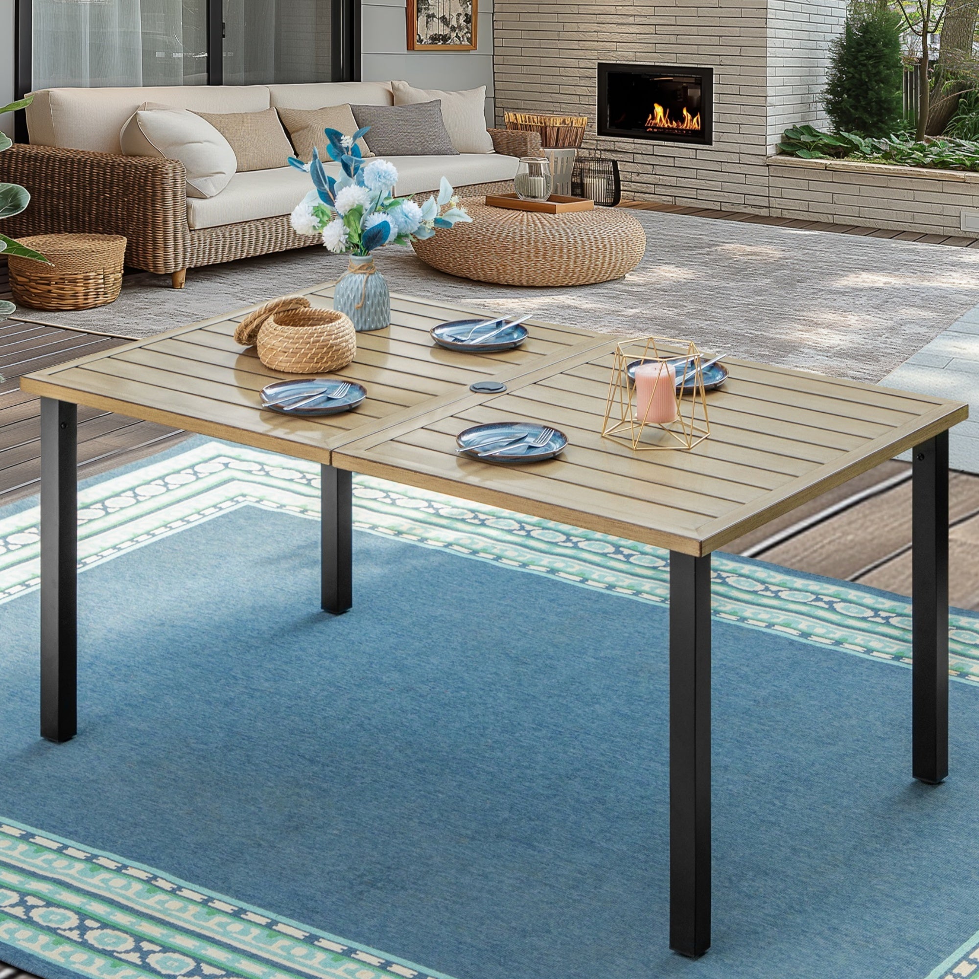 MF Studio 60" x 36" Rectangle Metal Outdoor Patio Dining Table for 6 ...