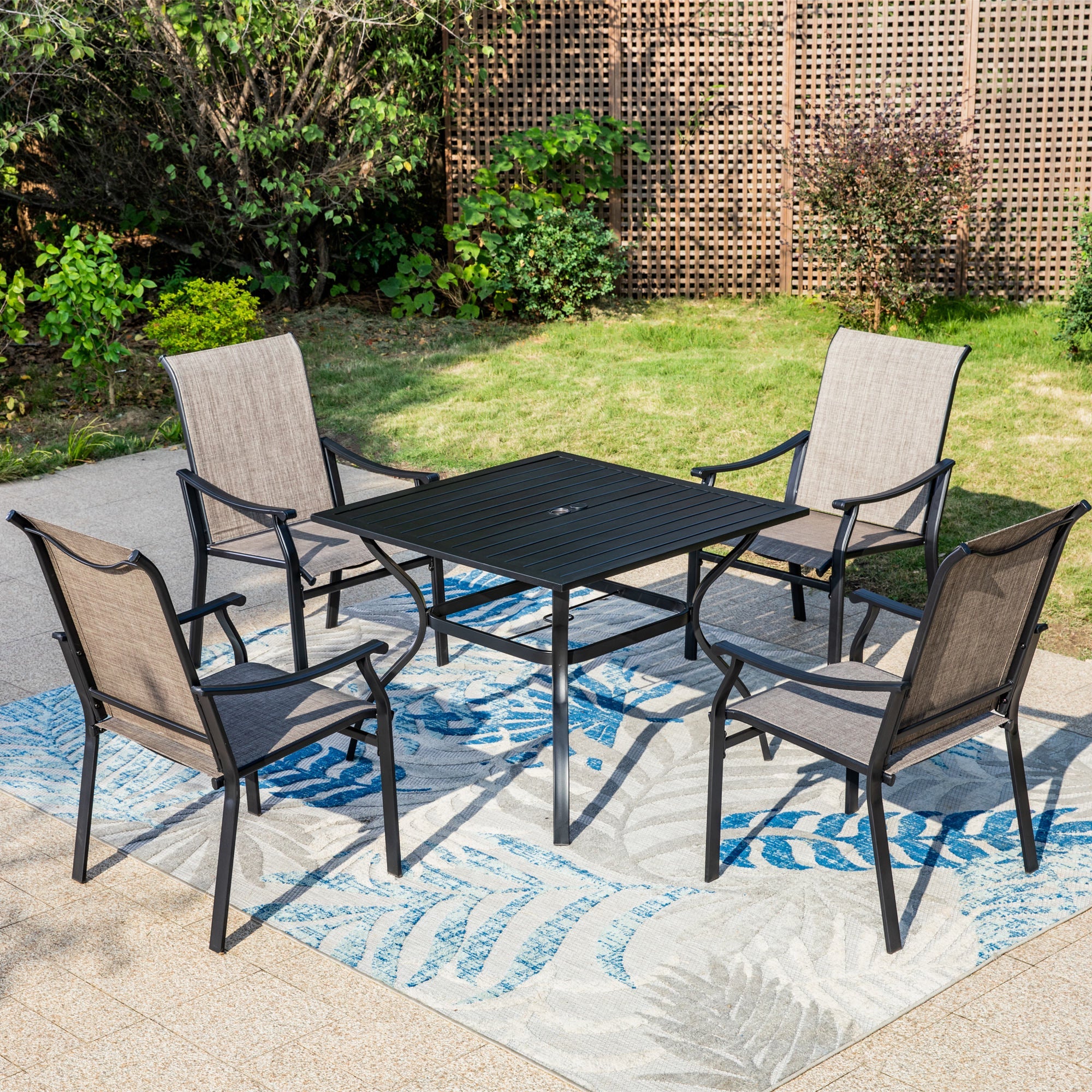 Summit Living 5-Piece Outdoor Dining Set with Textilene Chairs & Squar ...