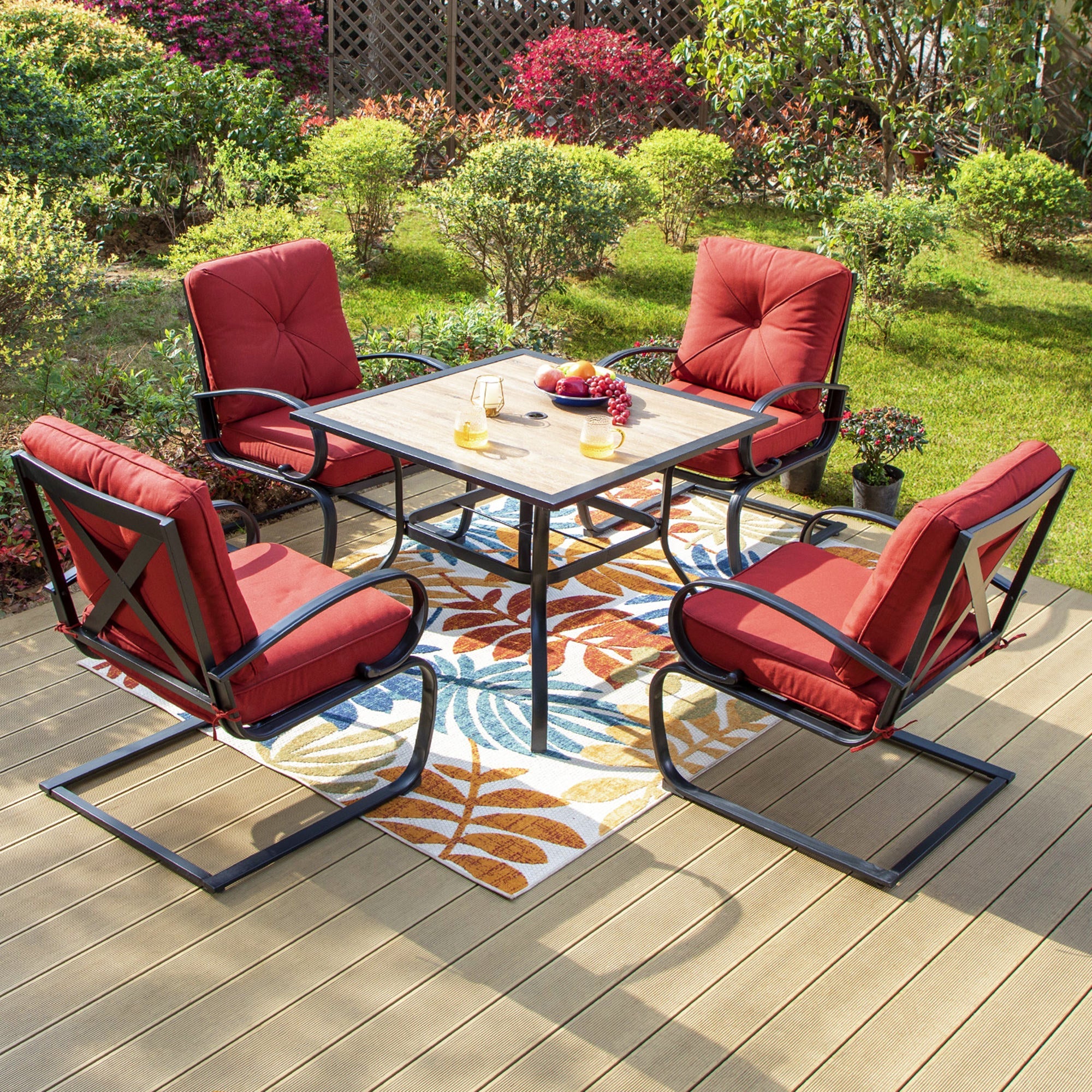 Summit Living 5-Piece Outdoor Dining Set, C-Spring Cushioned Chairs wi ...