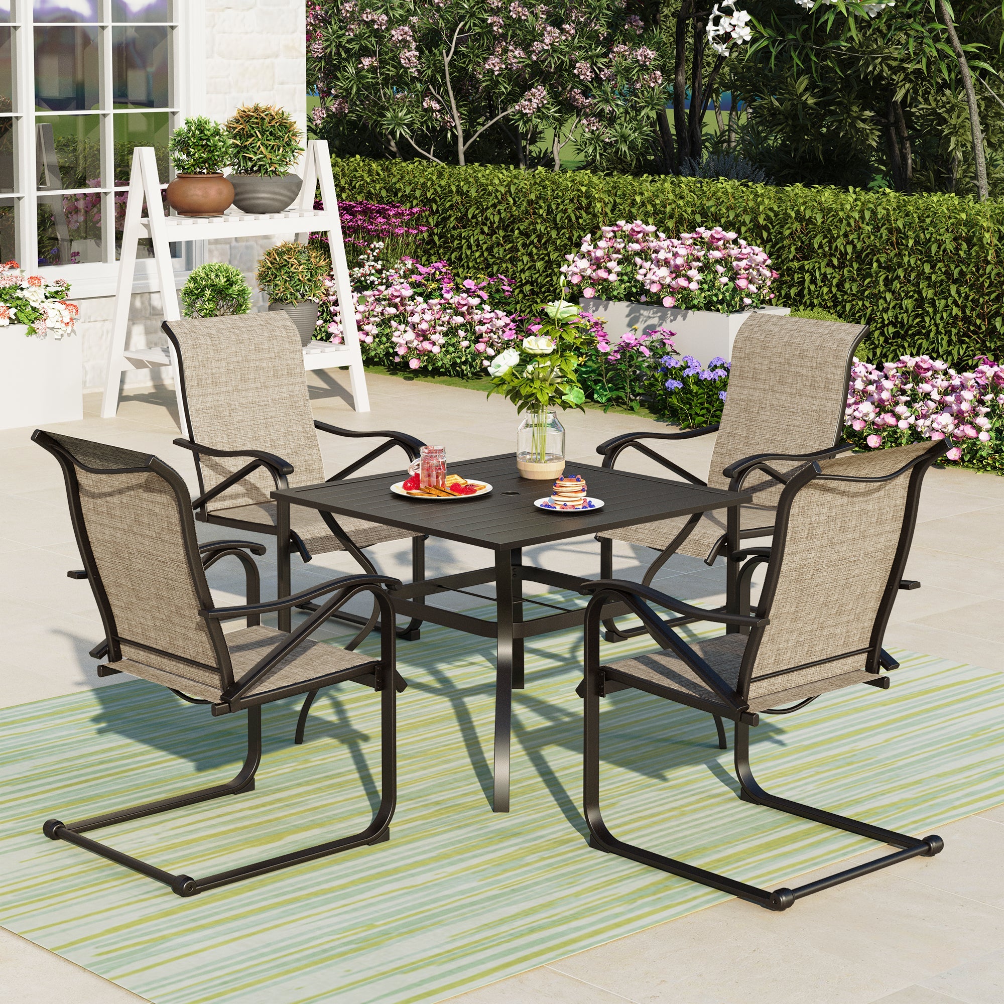Summit Living 5 Pieces Outdoor Patio Dining Set with 4 Pieces C-Spring ...