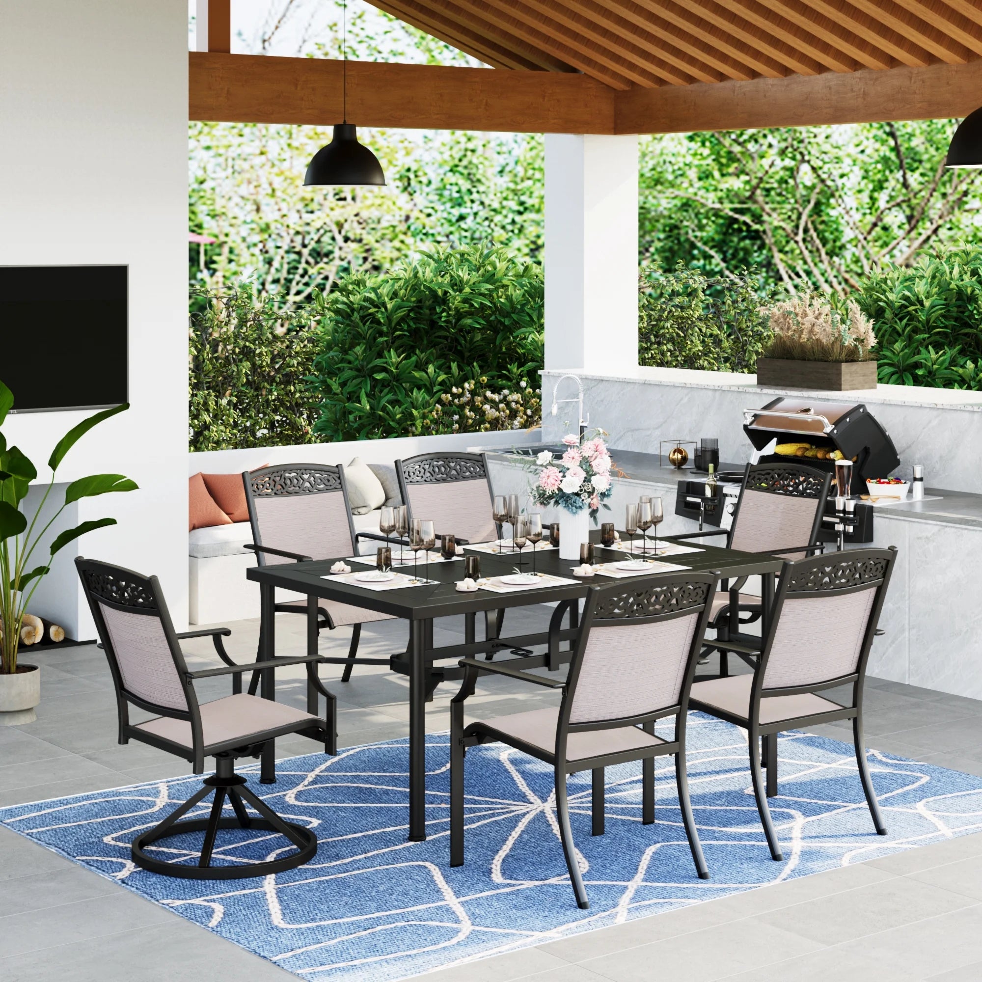 Summit Living 7 Pieces Aluminum Outdoor Patio Dining Set with 6 Alumin ...