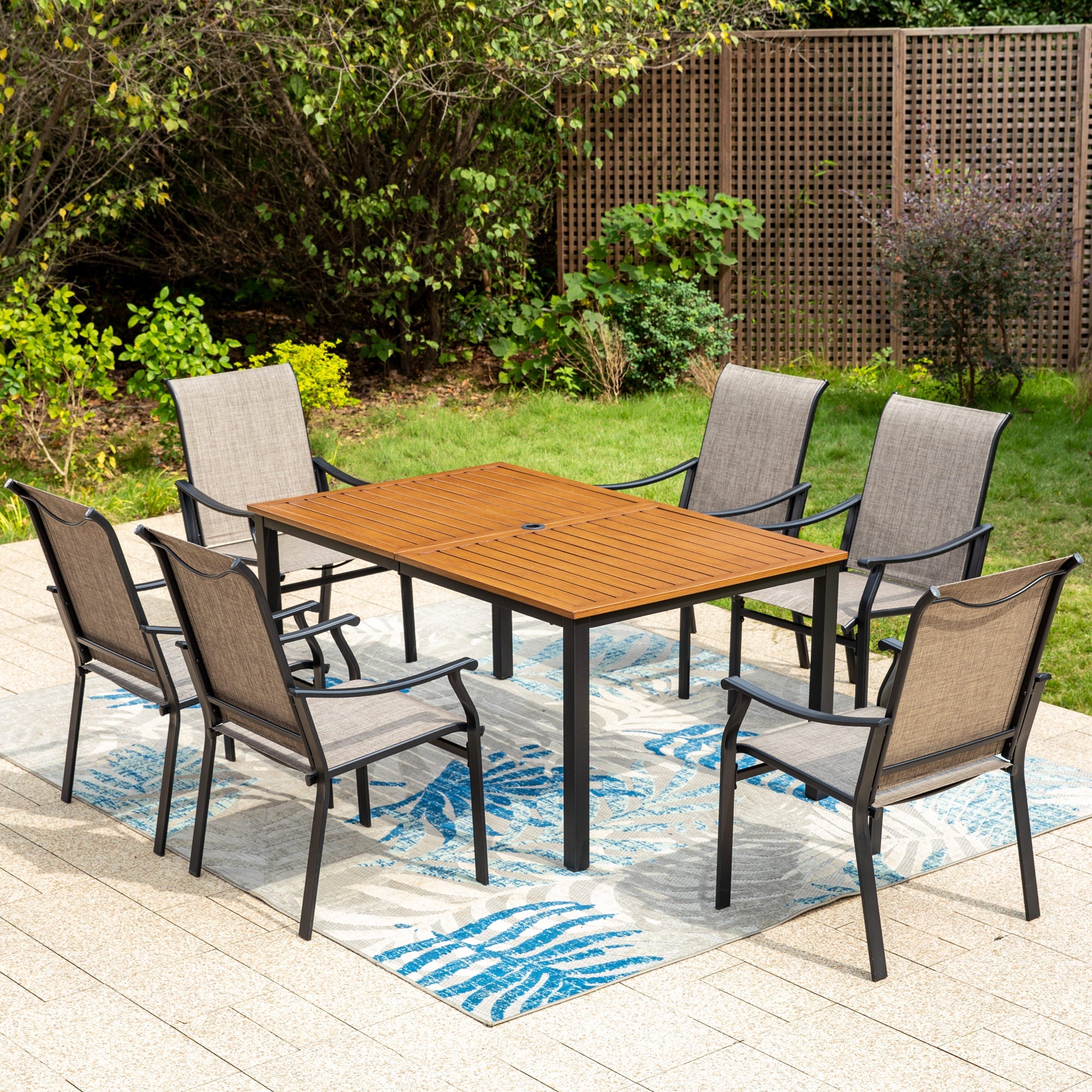 Summit Living 7-Piece Outdoor Dining Set with Textilene Chairs & Recta ...