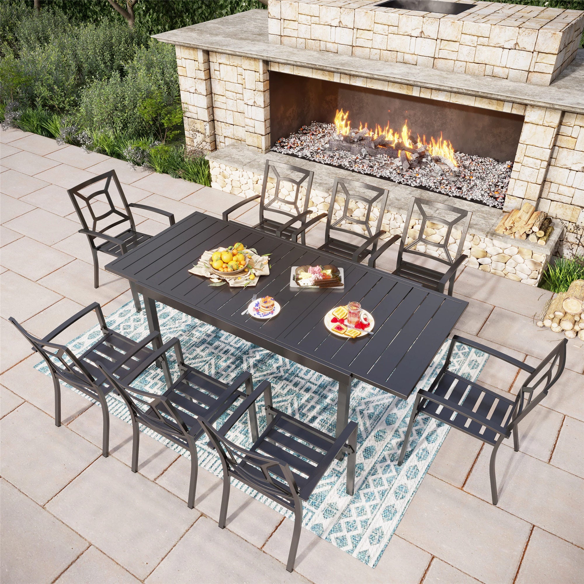 Summit Living 9-Piece Patio Dining Set with Stack-able Chairs & Extend ...