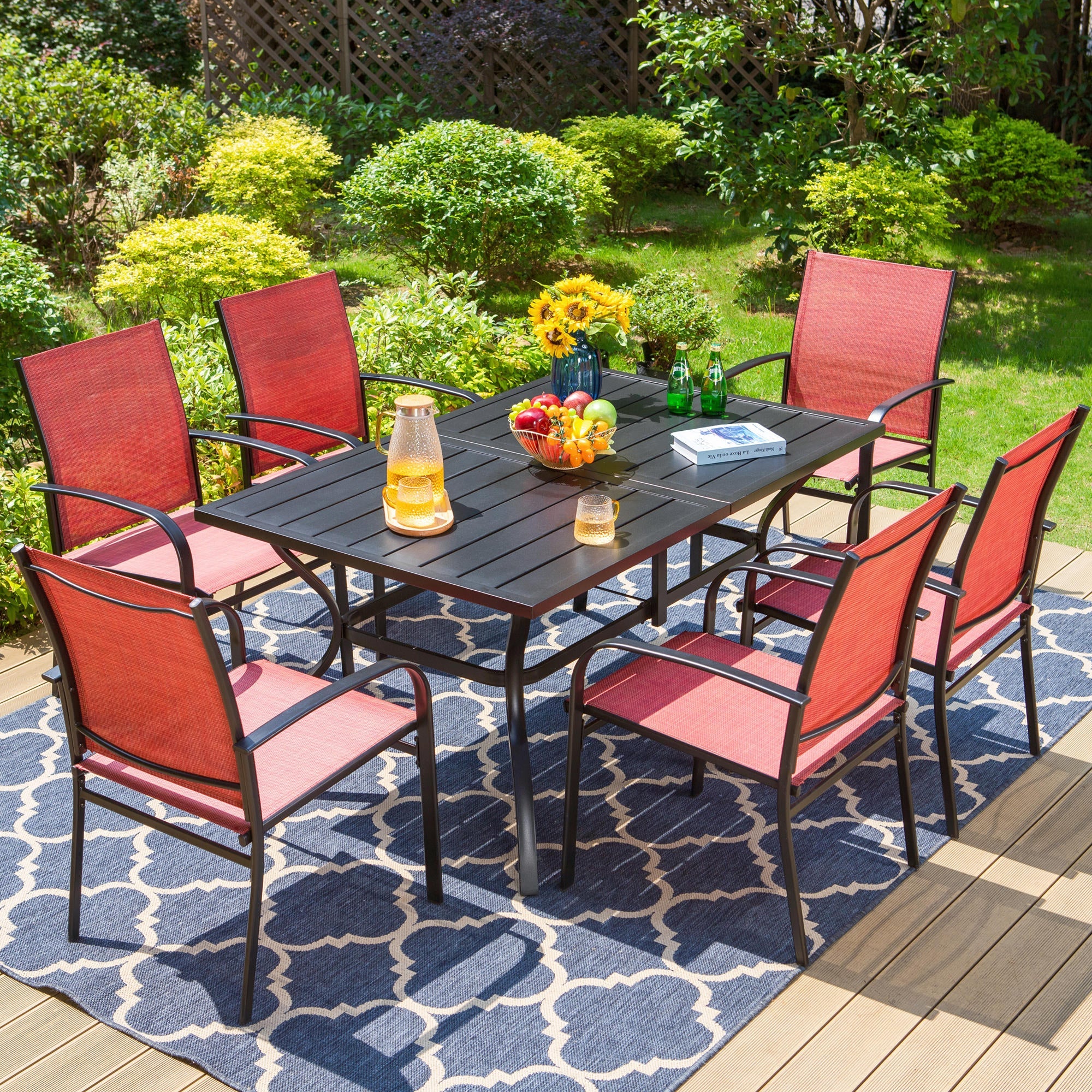 Summit Living 7-Piece Outdoor Dining Set with Textilene Chairs & Umbre ...