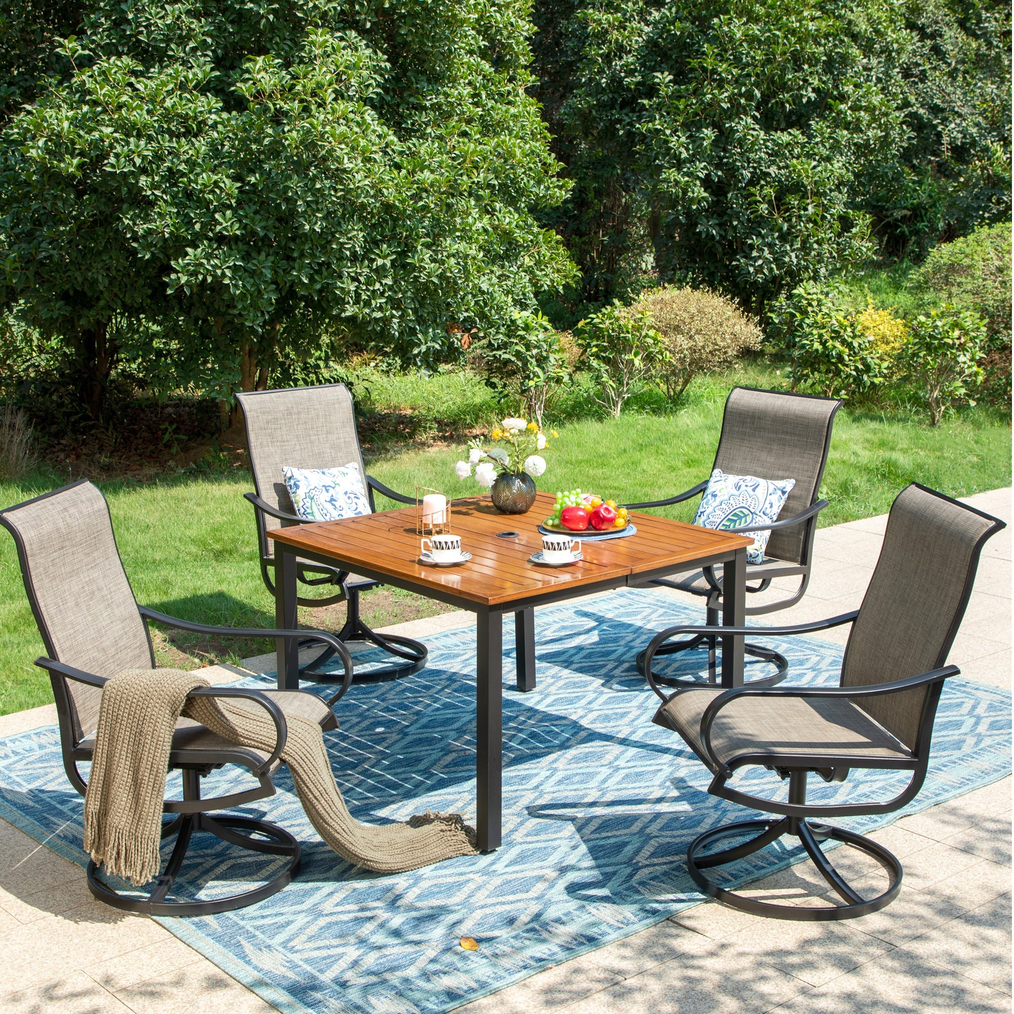 Summit Living 5-Piece Outdoor Dining Set with Swivel Chairs & Wood Gra ...