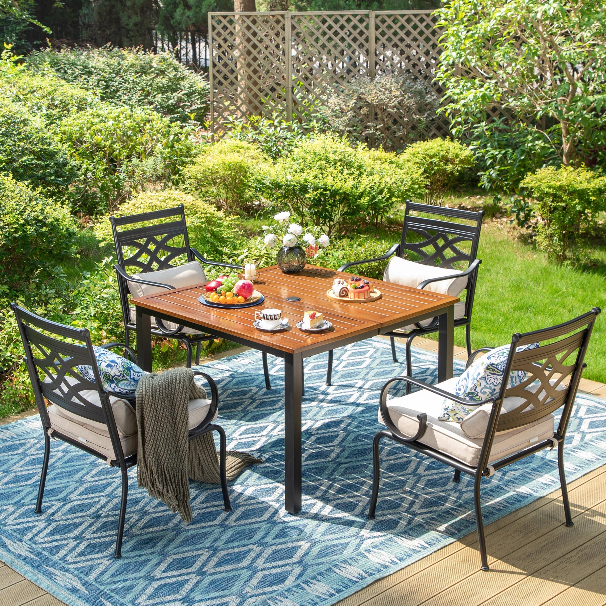 Summit Living 5-Piece Outdoor Dining Set with Swivel Cushioned Chairs ...